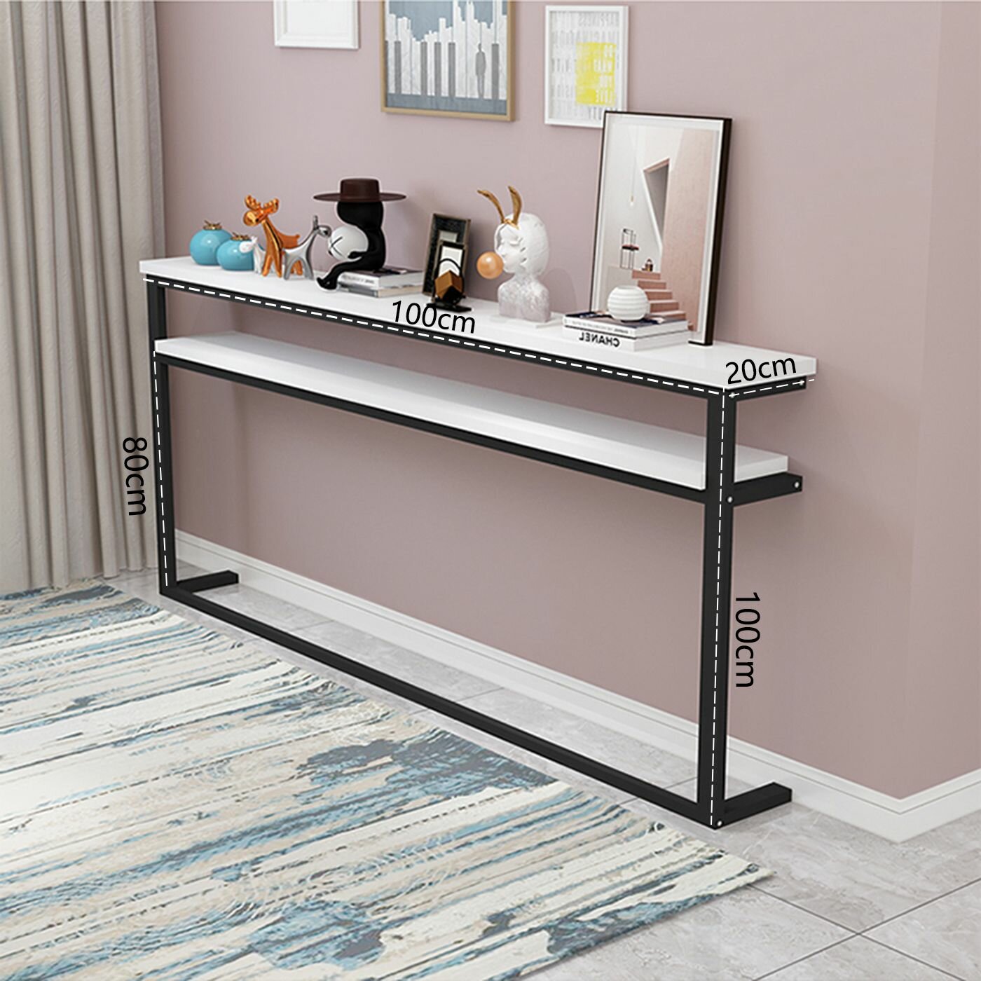 Консоль-столик, дерево, с полками, для кухни и столовой, каркас металл, высота 100 cм