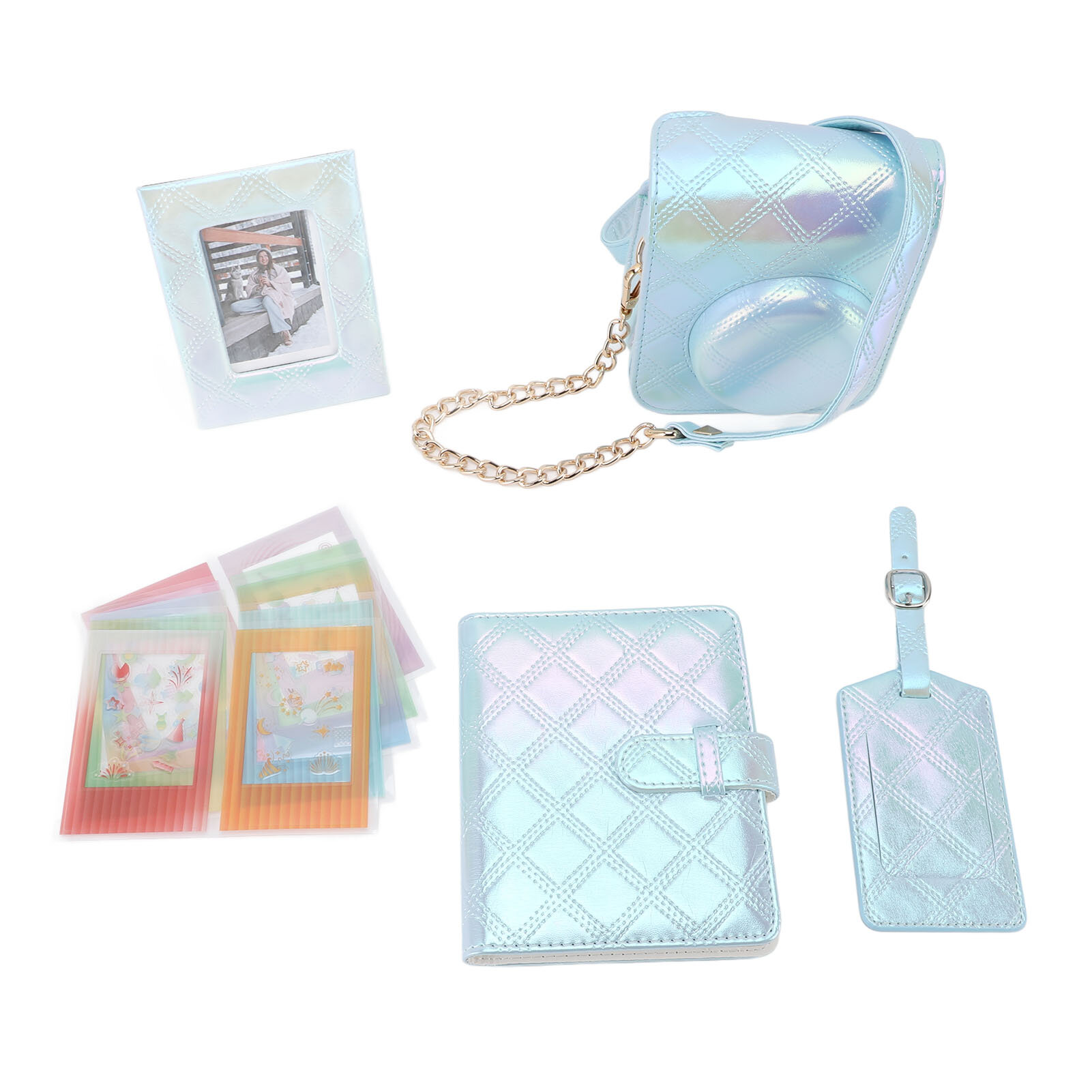 Защитный чехол квадратный клетчатый вышитый нитью PU кожаная сумка с фотоальбомом фоторамка посадочный талон оболочка фоторамка наклейки для Mini12 синий