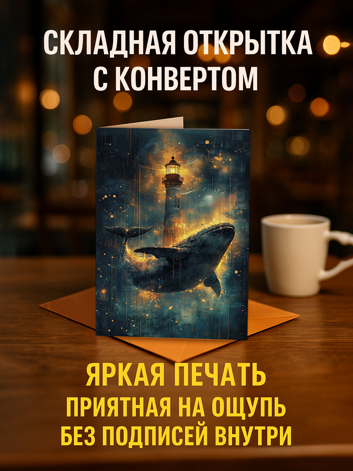"Путеводные киты", яркая мотивирующая открытка, дизайнерская бумага, 10x15 см, складная подарочная без надписей