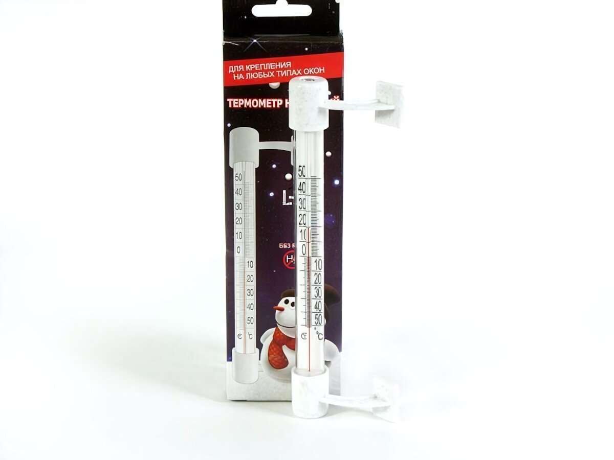 Термометр оконный "Евро" на липучке, прозрачный, от -50°C до +50°C