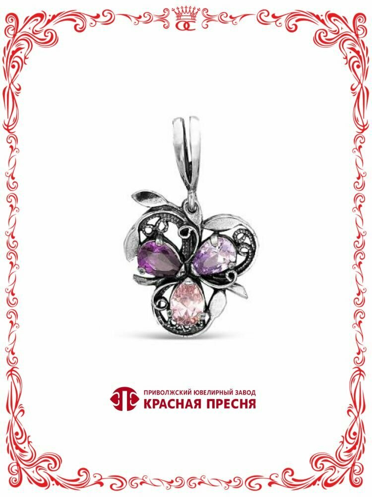 Подвеска, серебро, 925 проба, оксидирование, фианит