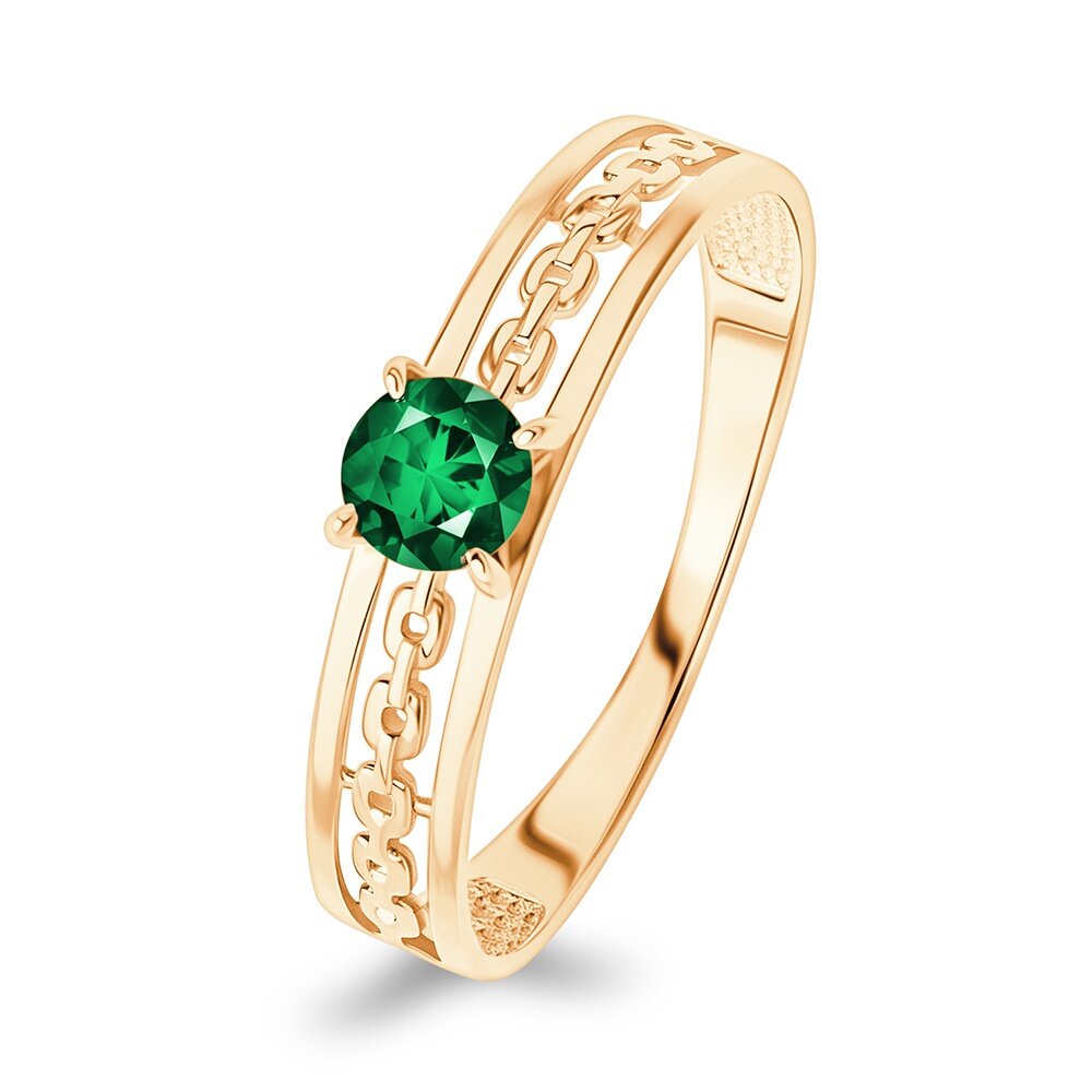 Кольцо, красное золото, 375 проба, изумруд синтетический