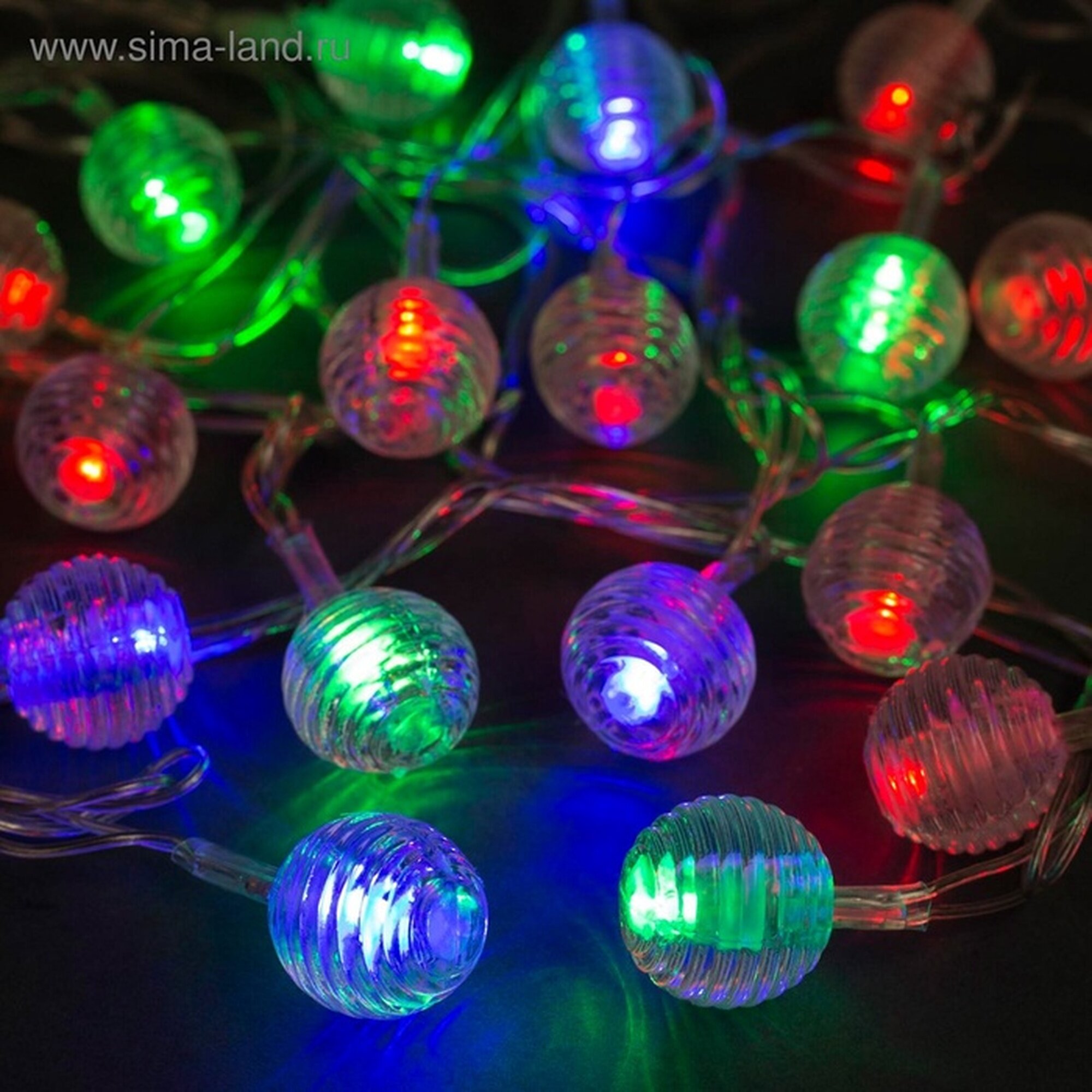 Гирлянда «Нить» 5 м с насадками «Шарики льда», IP20, прозрачная нить, 20 LED, свечение мульти (RG/RB), мигание, 220 В
