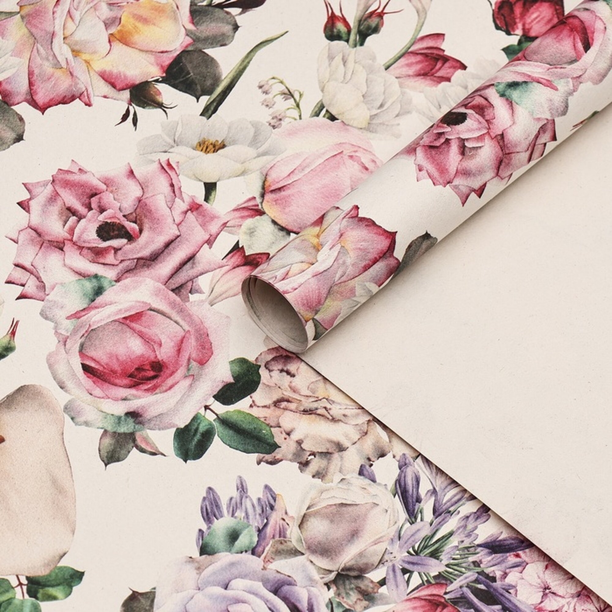 Упаковочная бумага Upak Land «Нежность», крафт, цветы, 70x100 см