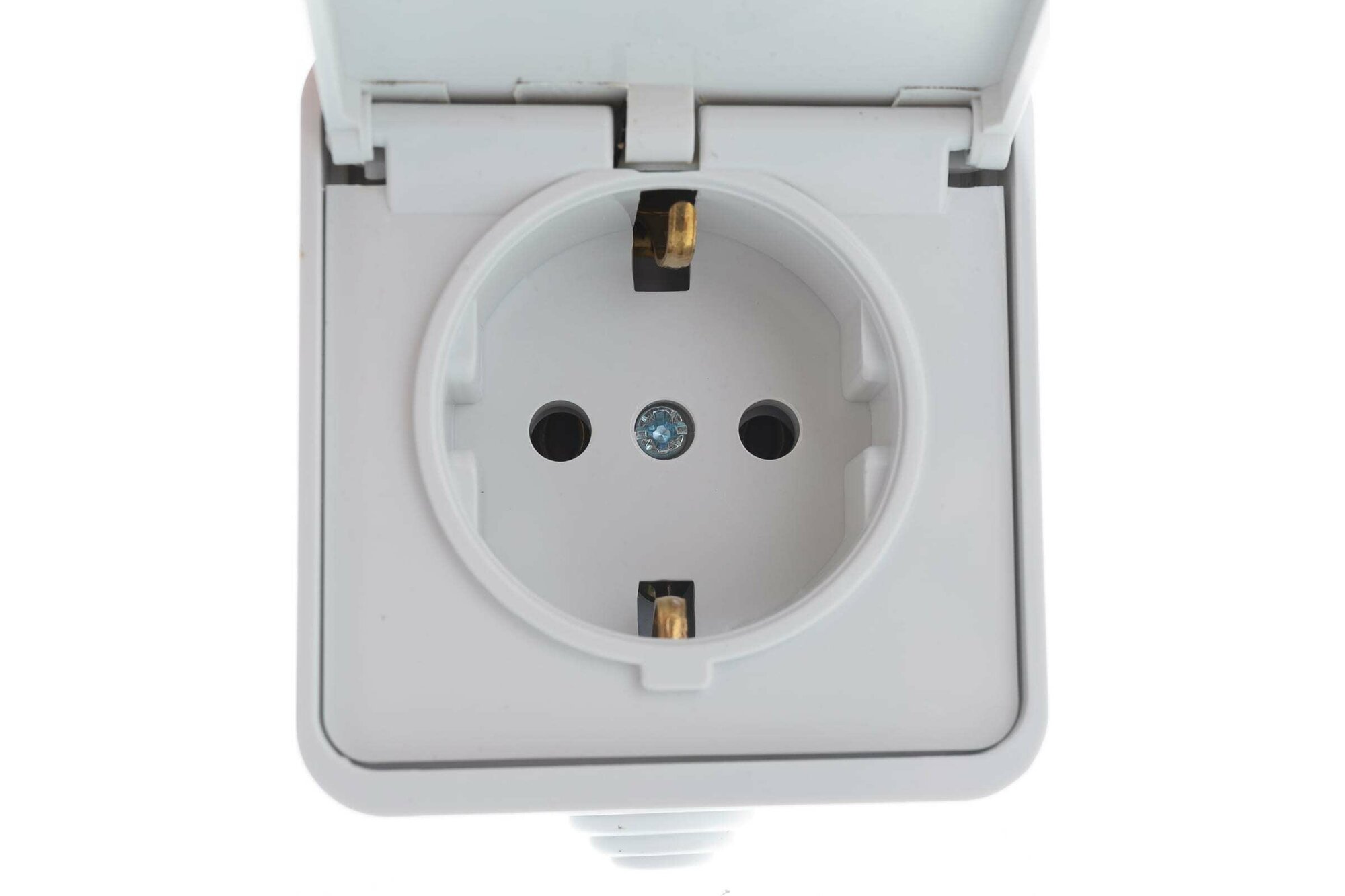 Розетка с заземлением, с крышкой AQUA белая полугерметичная IP44 3112