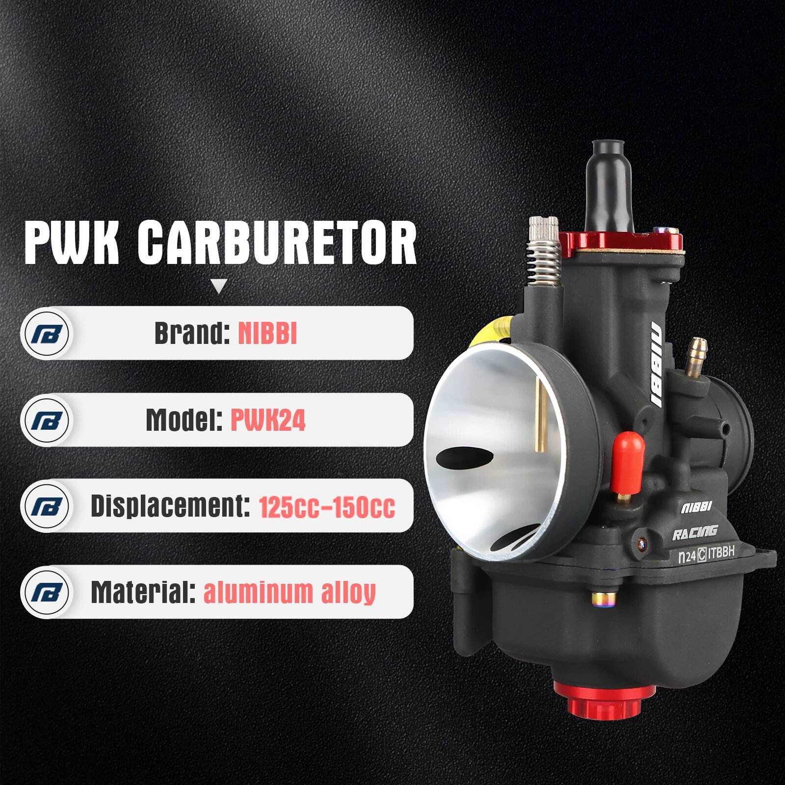 Карбюратор NIBBI PWK24 Racing, алюминий, 125-150cc