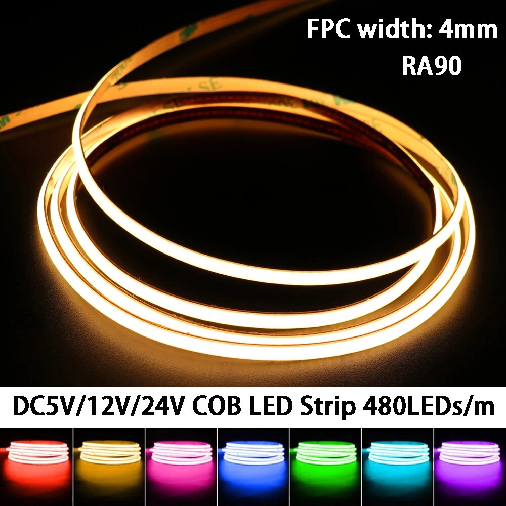 Светодиодная лента KNOW SHINE COB 4 мм 480leds/м 5В/12В/24В 6500K, 0.5 m sample, DC 12V 480LEDs