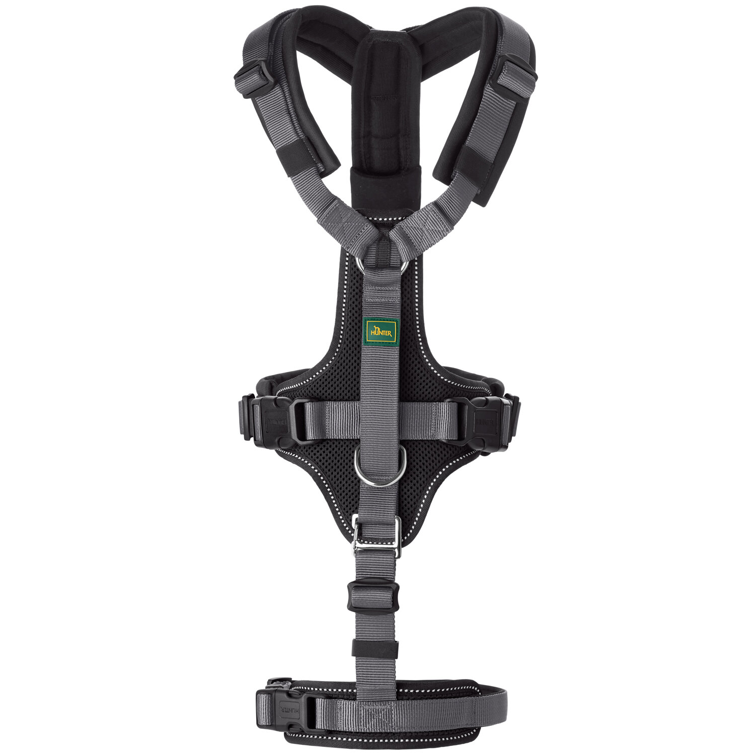 Шлейка для собак Safety Maldon L (66-118 / 69-105 / 2,5 см) с ручкой, нейлон, черный/серый Hunter VLT-69642