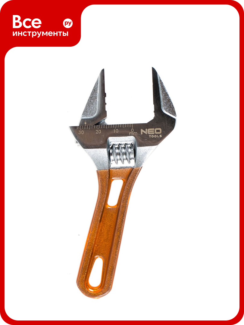 Разводной ключ короткий 139 мм, рабочий диапазонм NEO Tools, для работы с крепежом различных размеров и формата
