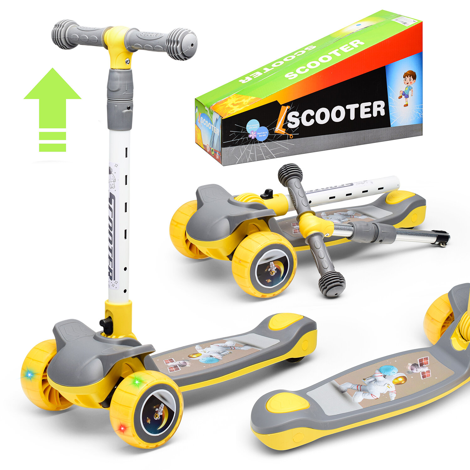 Самокат детский 3-колесный, складной. Колеса PU. Подсветка + музыка.