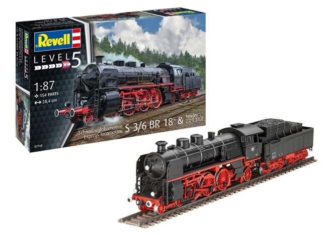 02168 Revell Паровоз Express Locomotive S 3/6 BR18(5) with Tender 2'2'T 1/87