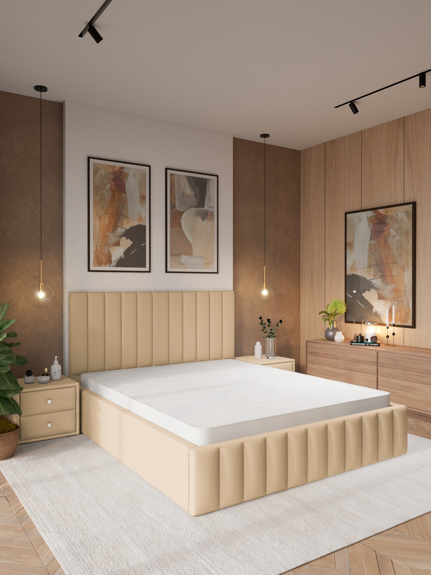 Кровать двуспальная Микс Интерьер 140х200 с подъемным механизмом, Альпия с мягким изголовьем для дома и спальни, ортопедическое основание, ящик для белья