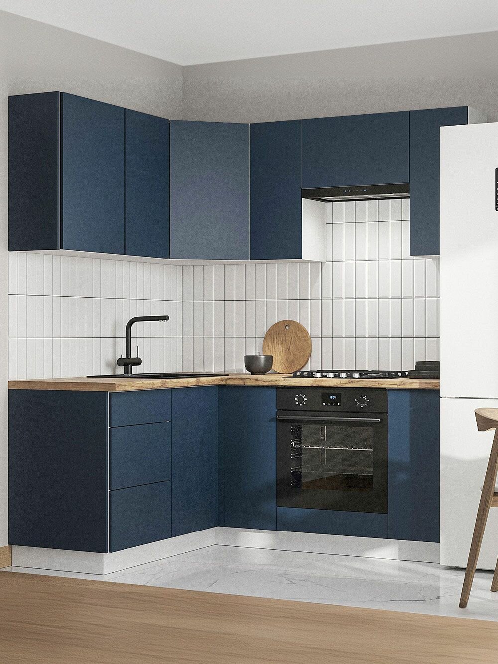 Кухонный гарнитур угловой Тандем 1.8х1.5 м, мебель для дома и кухни, Белый / Океания