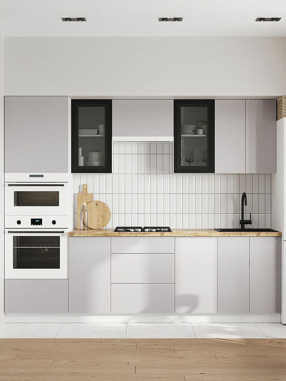 Кухонный гарнитур Тандем 2.6 м, мебель для дома и кухни, Белый / Черный матовый / Нео