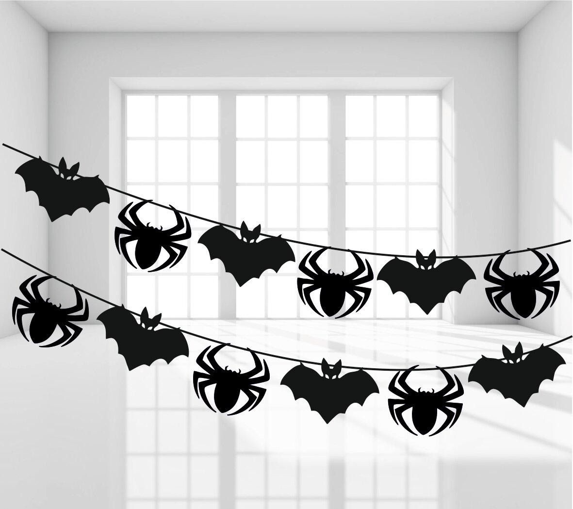 Гирлянда Хэллоуин (Паук + Мышь Летучая), 12 шт для украшения помещения на праздник Хэллоуин