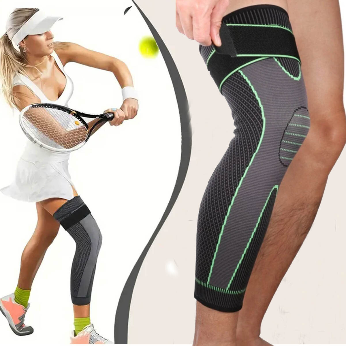 Доступны в сером, оранжевом и зеленом цветах с одной ремешком длинные спортивные наколенники