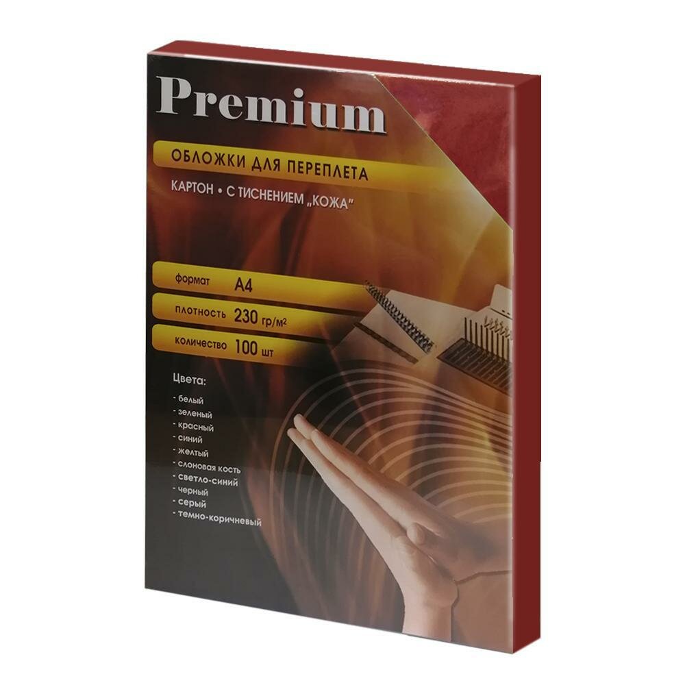 Обложки для переплёта Office Kit картонные, формат А4 "кожа", цвет красный, уп. 100 шт.