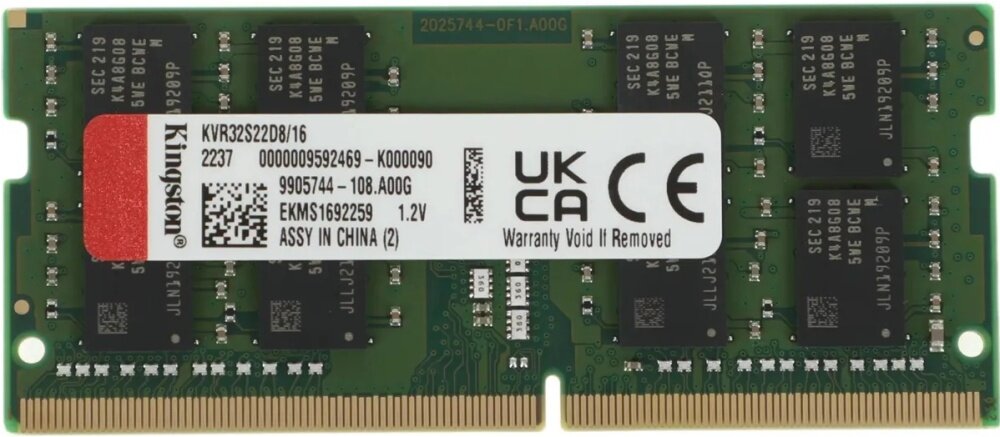 Оперативная память Kingston DDR4 16GB 3200MT/s SODIMM CL22 2RX8 1.2V 260-pin 8Gbit
