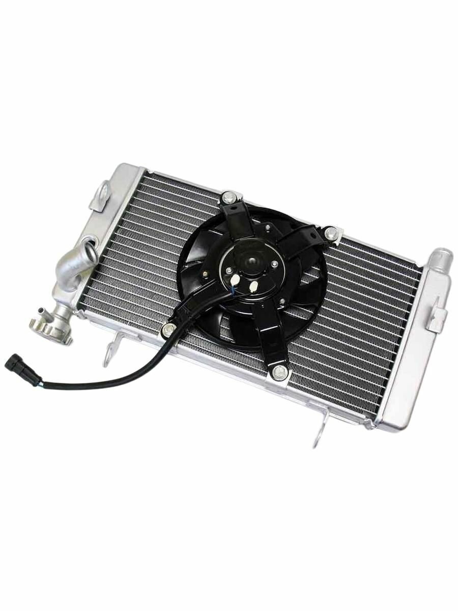 Радиатор жидкостного охлаждения с электровентилятором в сборе, алюминевый сплав, мотоцикл Stels 600/600GT Benelli (item:200)