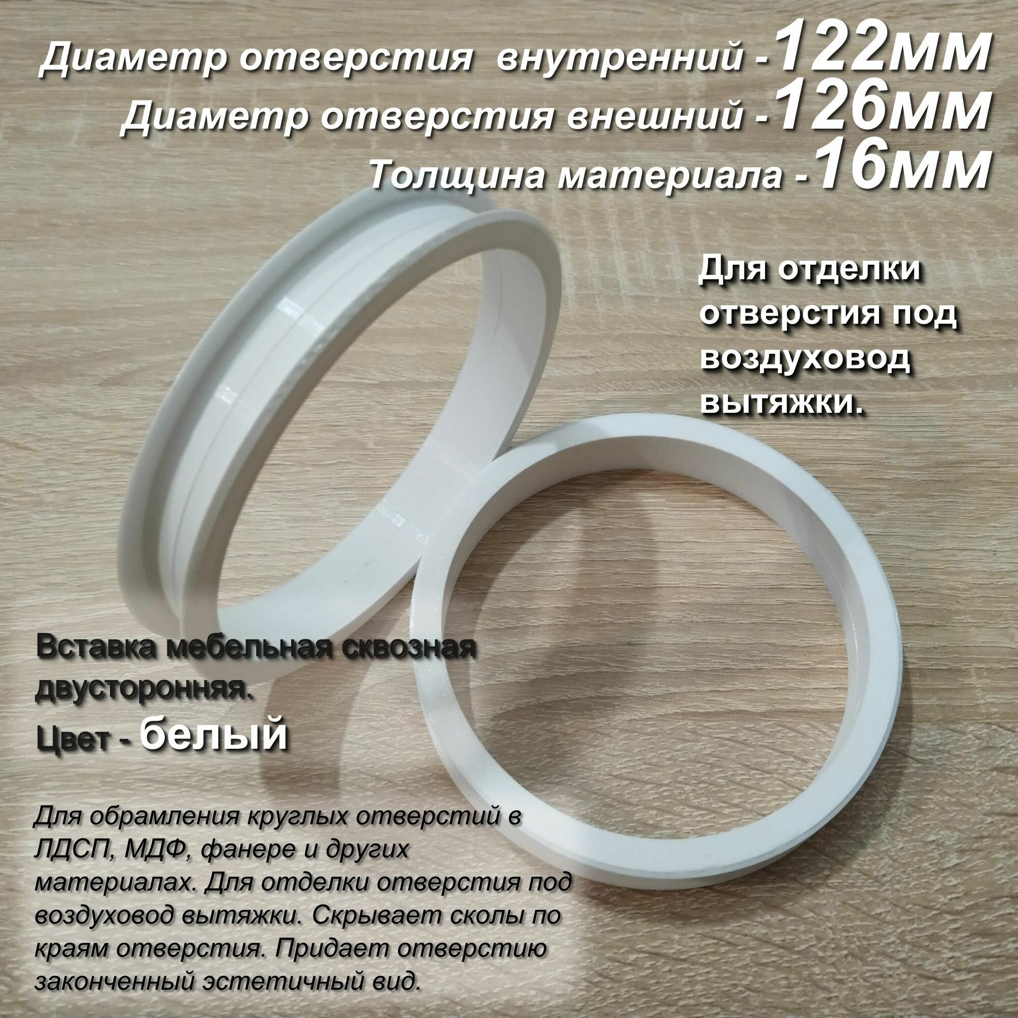 Заглушка белая, сквозная, двусторонняя для отверстия под воздуховод вытяжки. Диаметр 120мм