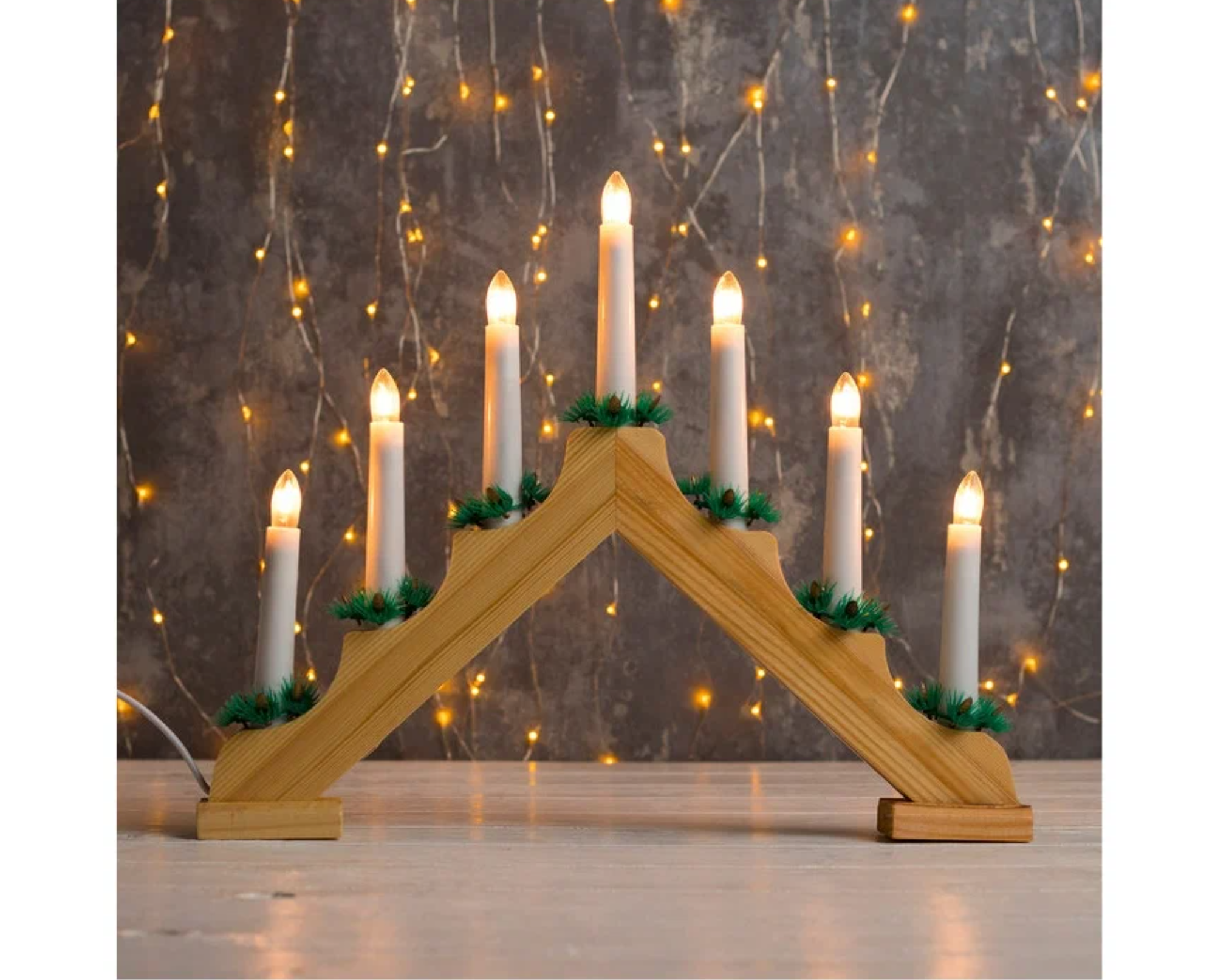 Светильник декоративный Светильник рождественская горка / горка новогодняя со свечами, деревянный