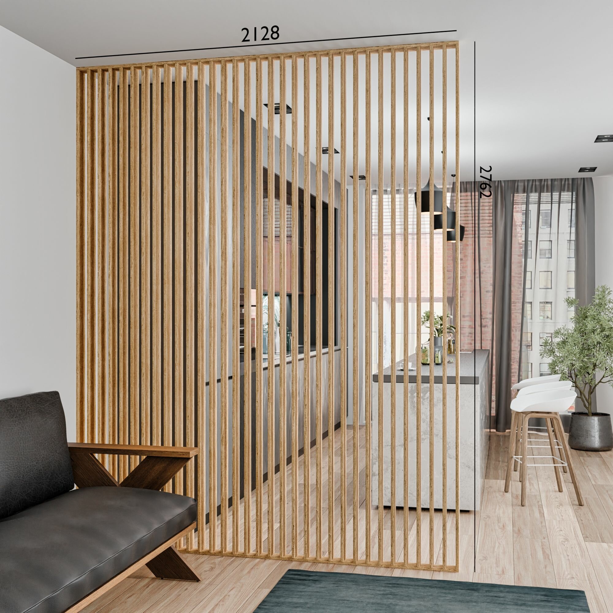 Реечная перегородка для зонирования 2128 мм, 16х80мм, дуб сонома