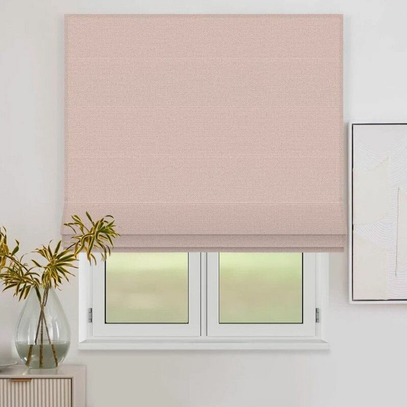 Римская штора Блэкаут на окно OLEXDECO 140х170 см Валенсия для кухни, гостиной, детской пудра с цепочным карнизом (Мадрид белый)