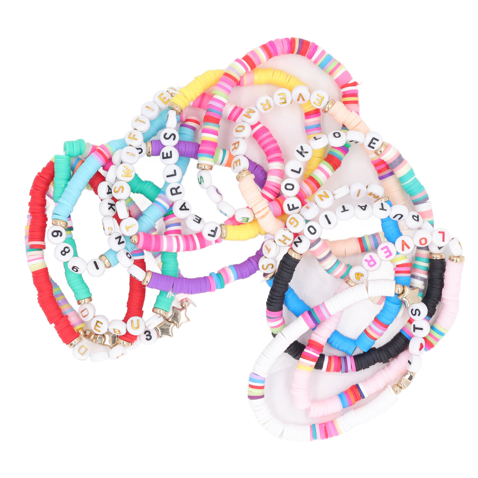 14 шт. Браслетов в бохо стиле с эластичной резинкой и разноцветными бусинами с буквами