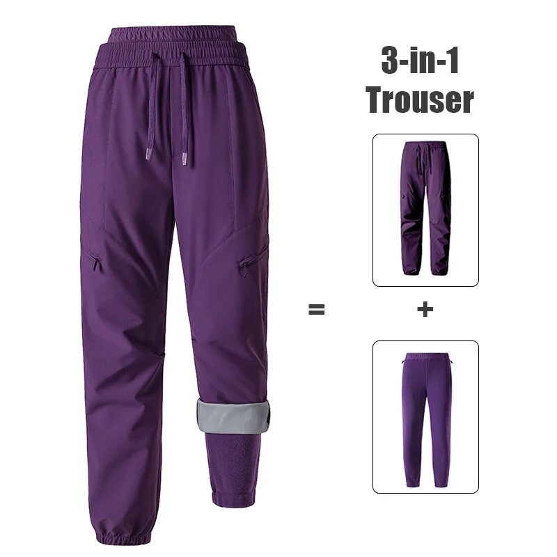 Брюки унисекс для походов, мужские уличные 3 в 1, S(42 kg-52 kg), Фиолетовый, Purple