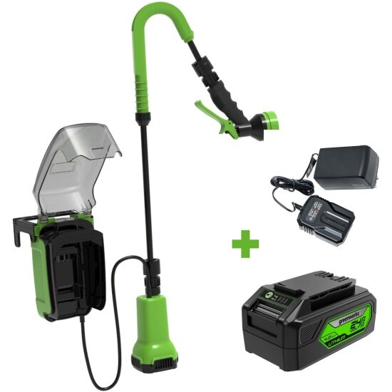 Greenworks Насос для бочки аккумуляторный G24SWP c 1АКБх4Ач и ЗУ 24В 3401007UB