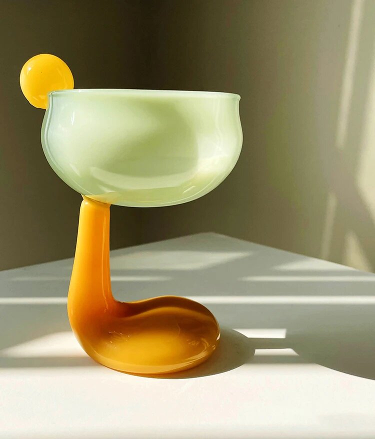 Стеклянная чашка для мороженого с изображением утки и пальмы green