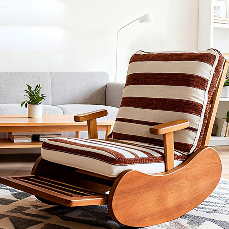 Диван-кресло из цельного дерева, Китайский Шуньгун, льняная ткань, размер 80* 70 * 80 см, Полосы в средневековом стиле