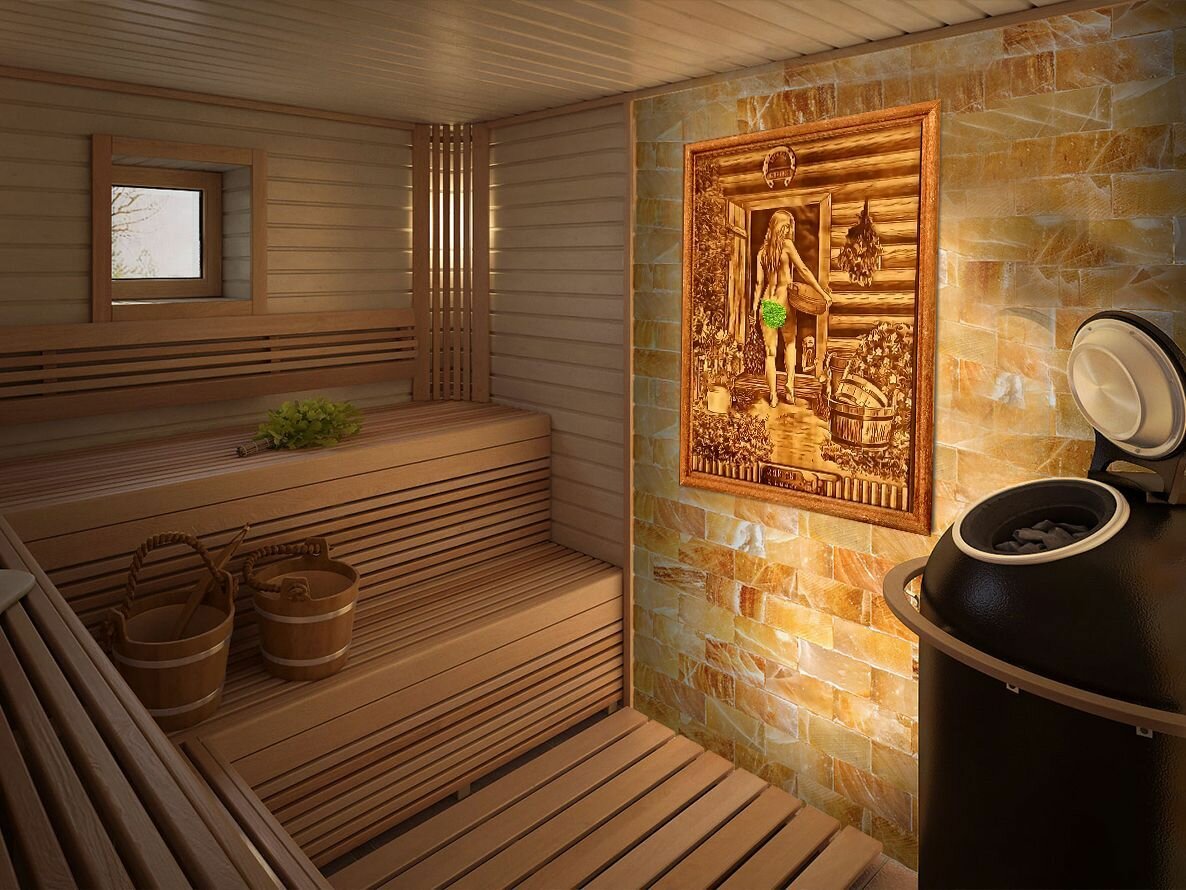 Картина "Хранительница бани", дерево, в раме, 43x33 см, коричневая