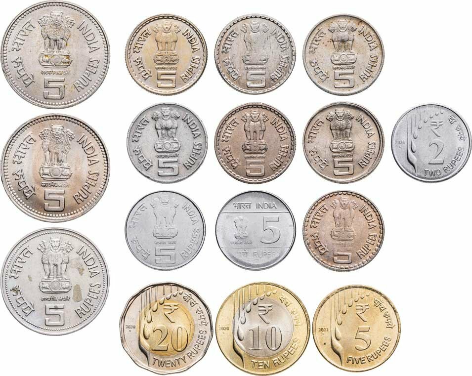 Индия набор монет 1985-2021 16 штук, в сохранности VF-AU