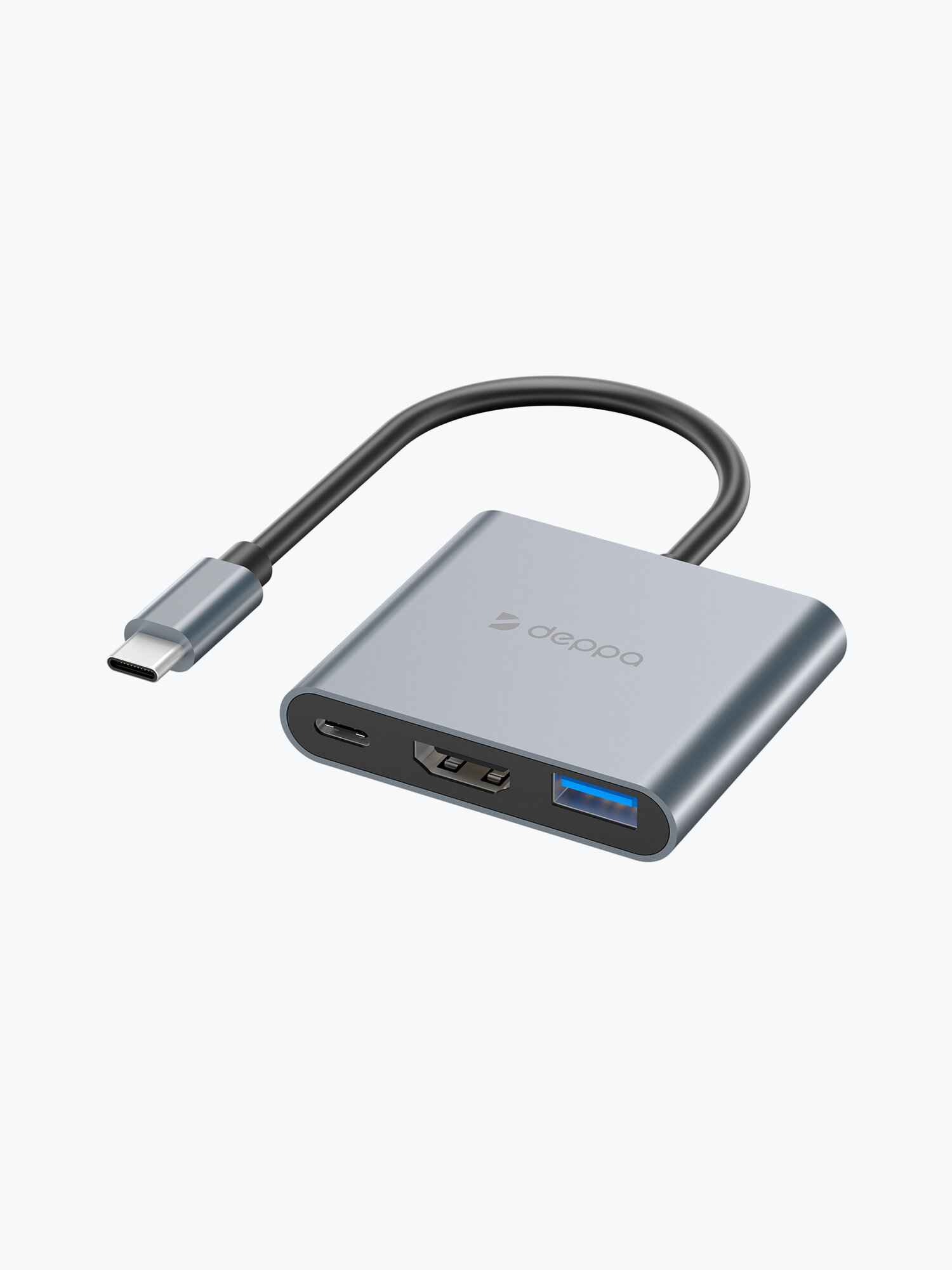 USB Type-C хаб / Разветвитель адаптер 3-в-1, Type-C Power Delivery, HDMI (4К/30Гц), USB 3.0, серый, Deppa, 73138