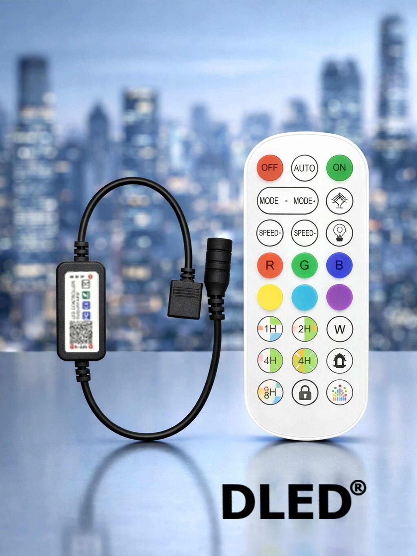 Контроллер RGB с разъемом питания 5.5 x 2.1 (5.5 x 2.5мм) - Bluetooth 2.4G c пультом для ленты RGB 12-24V DC, бренд DLED