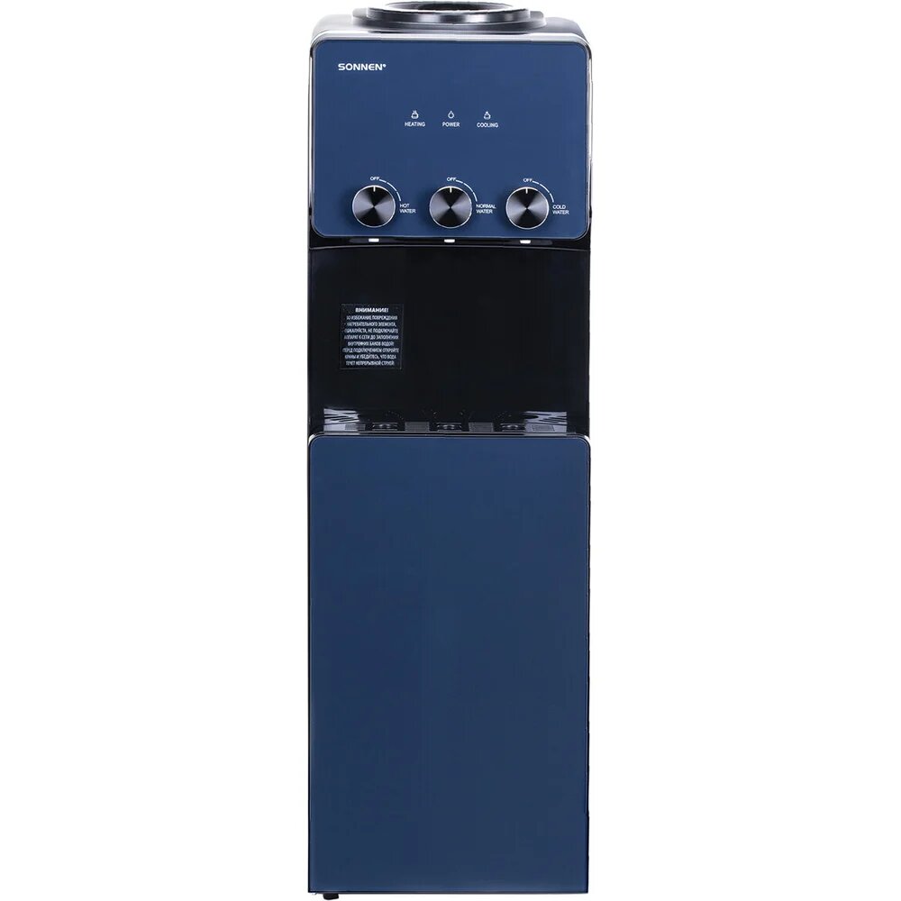 Кулер для воды SONNEN FSE-03RTi напольный, нагрев/охлаждение, 3 крана, шкаф, титановый синий 455746