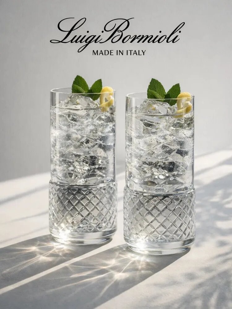 Стаканы высокие, подарочный набор Luigi Bormioli "ROMA 1960" 2 шт, 400 мл. Хрустальное стекло. Италия