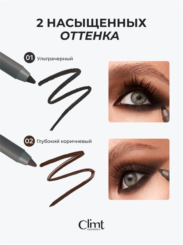 Карандаш для глаз черный гелевый, водостойкий каял