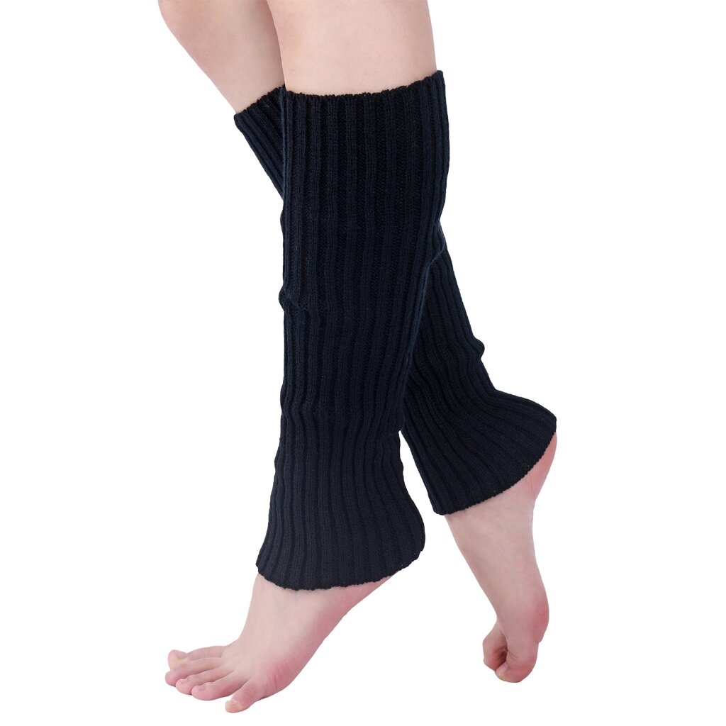 Женский шерстяной чехол для ног прямого флуоресцентного цвета длиной 28 см-черный