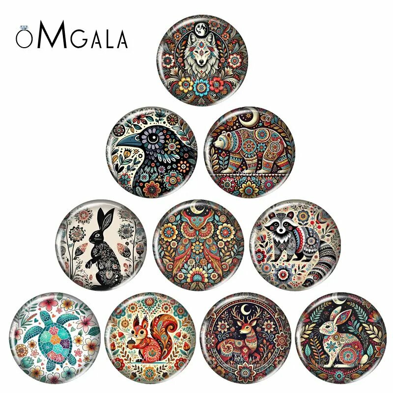 Кабошоны OMGALA, стеклянные, животные с цветами, 10 шт.