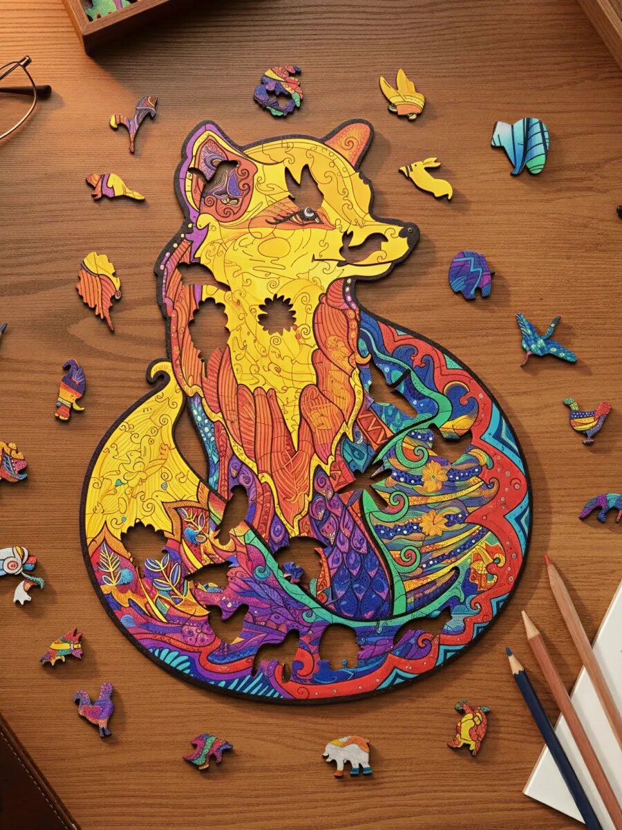 Развивающий деревянный пазл для всей семьи с фигурными элементами Лиса A4