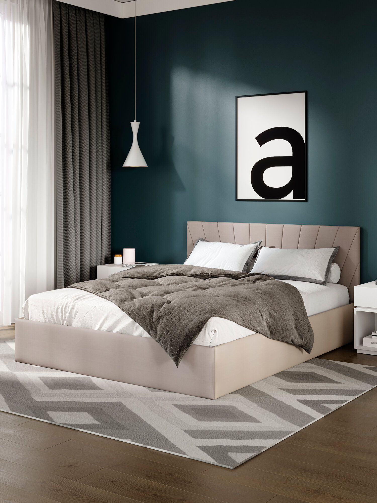 Кровать Мебель Трия Эвори (1600), 212x177x106.5 см, спальное место 200x160, подъёмный механизм, Confetti Smoke