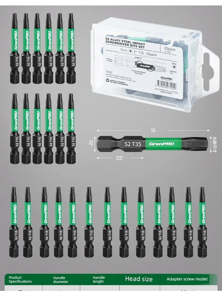 Набор бит ударных (слива, T15-25 — 50 мм, магнитные)