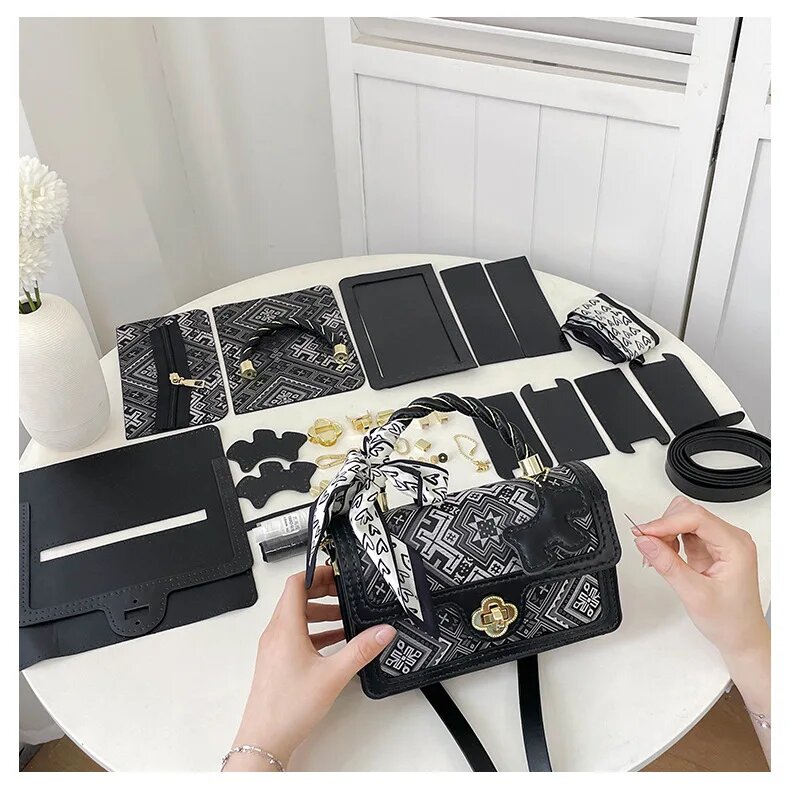 1 комплект, сделай сам, искусственная кожа, сумка для рукоделия, материал, ручная работа, кожа ручной работы с фурнитурой, аксессуары для подарка Черный, Num3 black