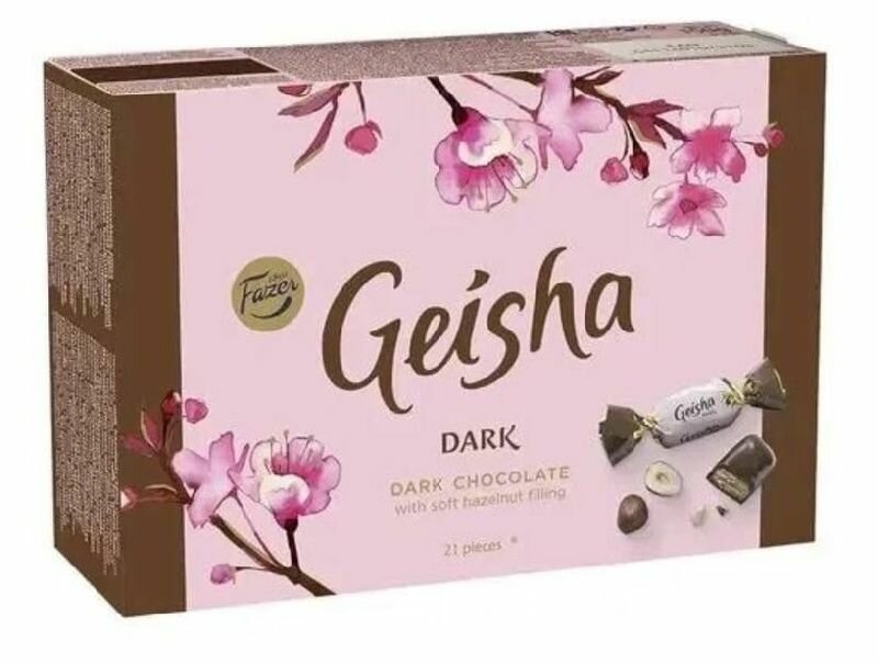 Конфеты FAZER Geisha DARK из темного шоколада с нежной начинкой из орехового пралине /150г