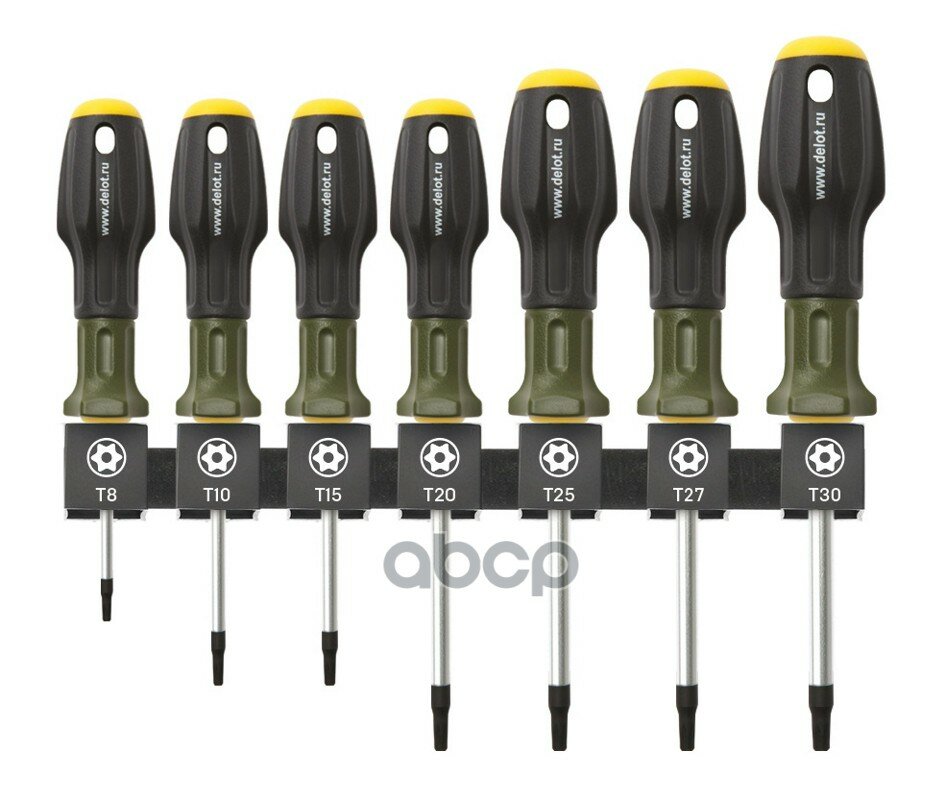 Набор отверток TORX 7 предметов T8х60, T10х80, T15х80, T20х100, T25х100, T27х100, T30х100 с отверстием Дело Техники арт. 726117