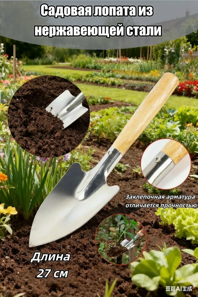 Совок садовый, Металл, рукоять Дерево