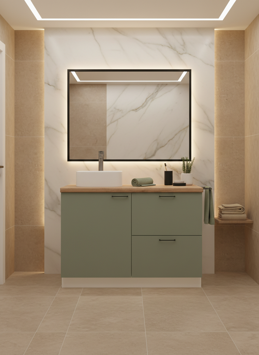 Тумба для ванной напольная 120см Олива/Белый гладкий (со столешницей)