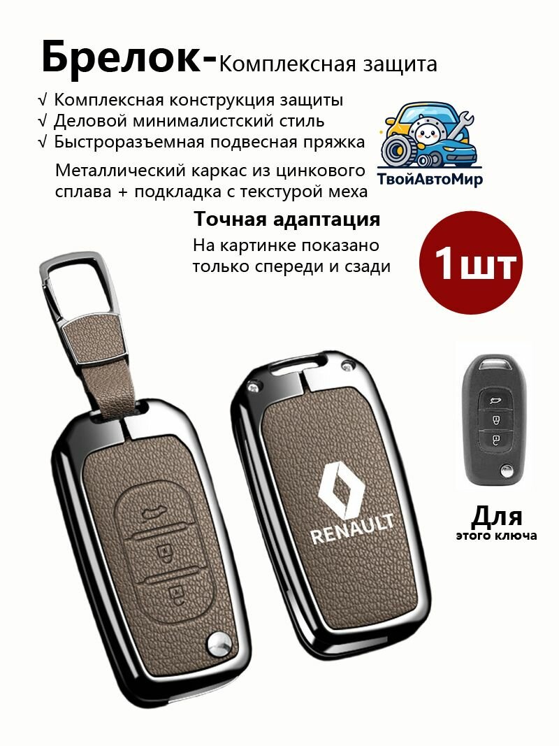 Чехол Для Ключа Renault Logan/Sandero/Duster 2012-2020, Цинковый Сплав+Кожа, Полная Защита